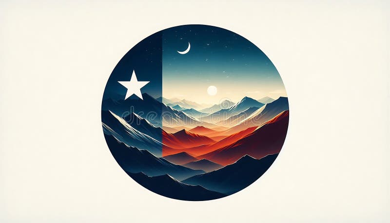 A Texas Mountain Range with a Star and a Crescent Moon in the Sky. the ...