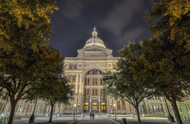 The Texas State Capitol Building, Night Stock Image - Image of flags ...