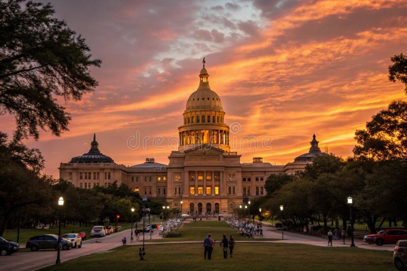 Texas State Capitol Building at Sunset Stock Illustration ...