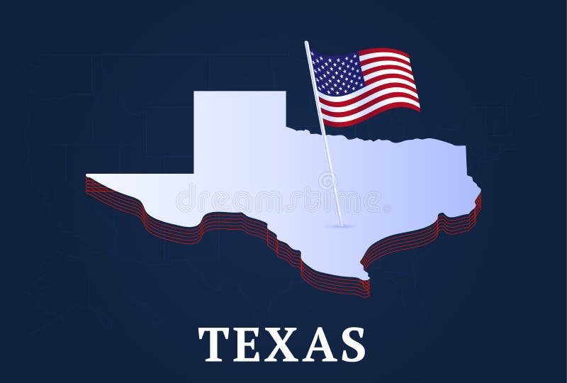 Texas State Isometric Map and Usa National Flagga 3d Isometric Form of ...