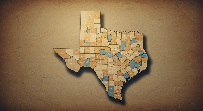 Texas State Map with Counties on Vintage Background Stock Illustration ...