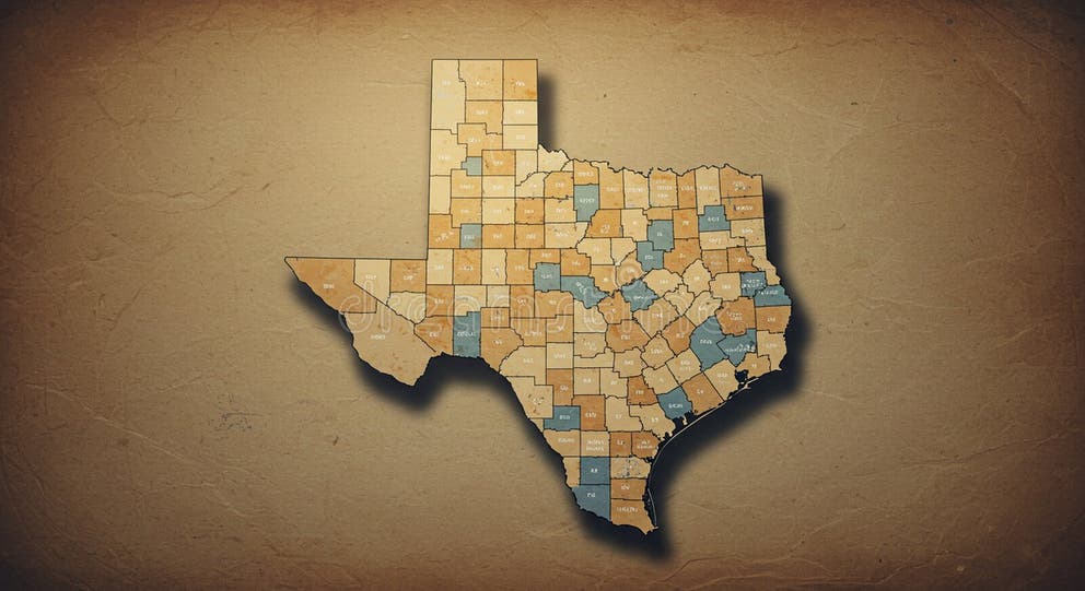 Texas State Map with Counties on Vintage Background Stock Illustration ...