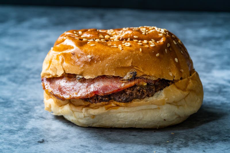 Texas Style Hamburger with Bacon / Texas Burger Stock Image - Image of ...