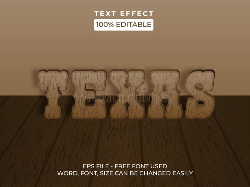 Texas Text Effect Wooden Style - Editable Text Effect Stock Vector ...