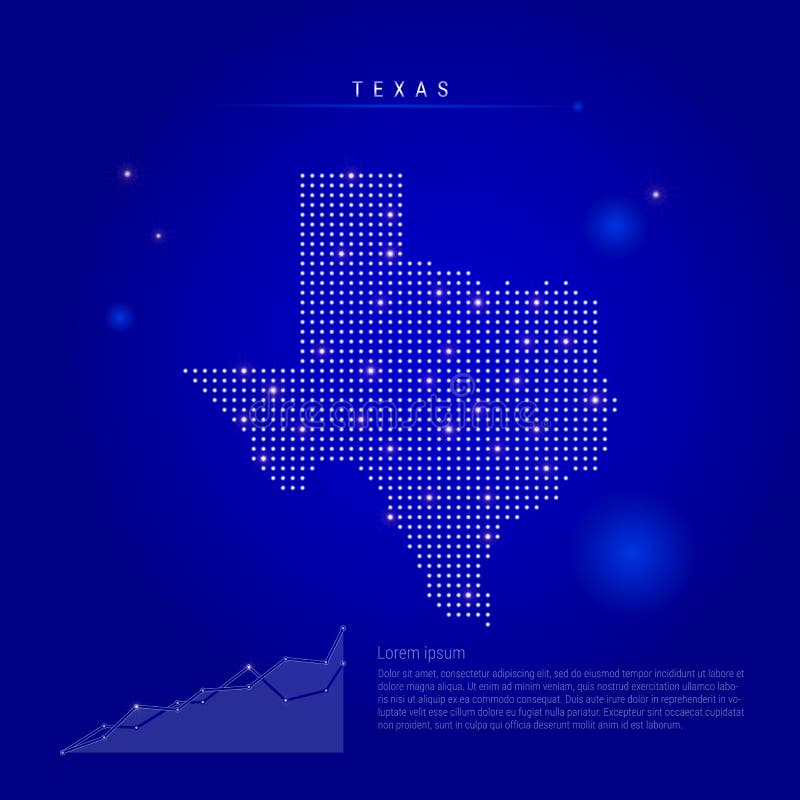 Texas US State Illuminated Map with Glowing Dots. Dark Blue Space ...