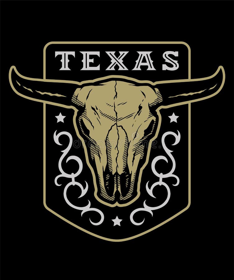 Texas, Vintage Emblem with Bull Skull on a Dark Background. Vector ...