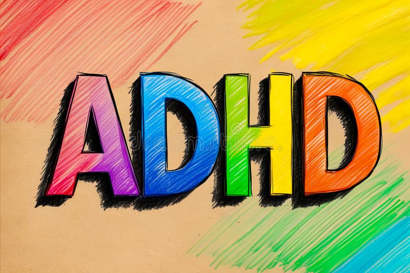 Text ADHD in Color Sketch Style Drawn by Pencils Stock Photo - Image of ...