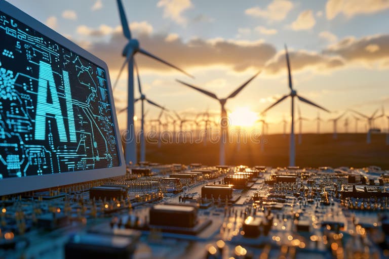 Text AI Displayed on Computer Control Panel Screen, Many Wind ...