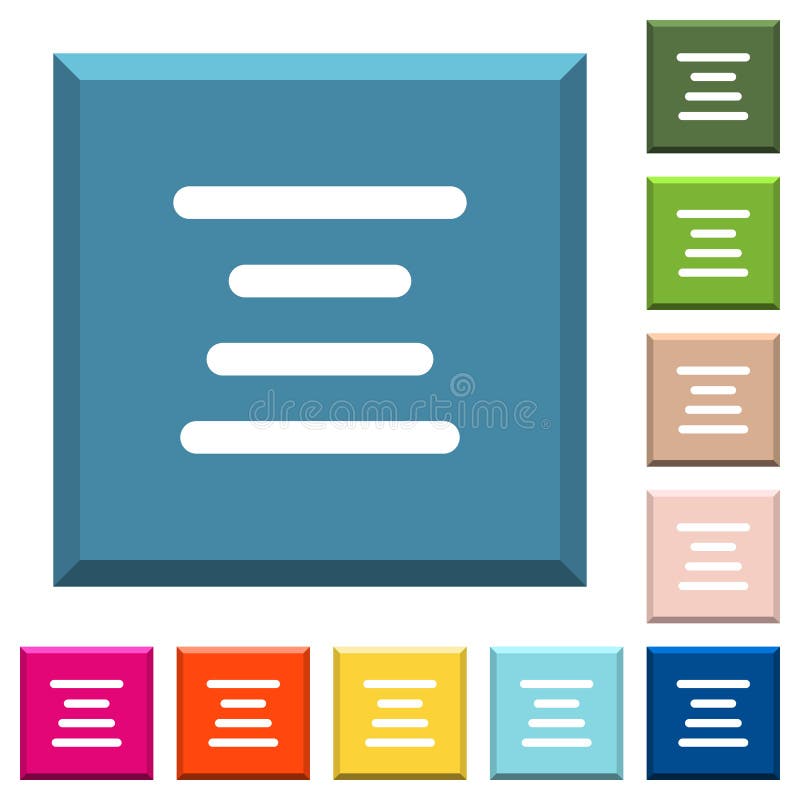 Text Align Center White Icons on Edged Square Buttons Stock Vector - Illustration of styles ...