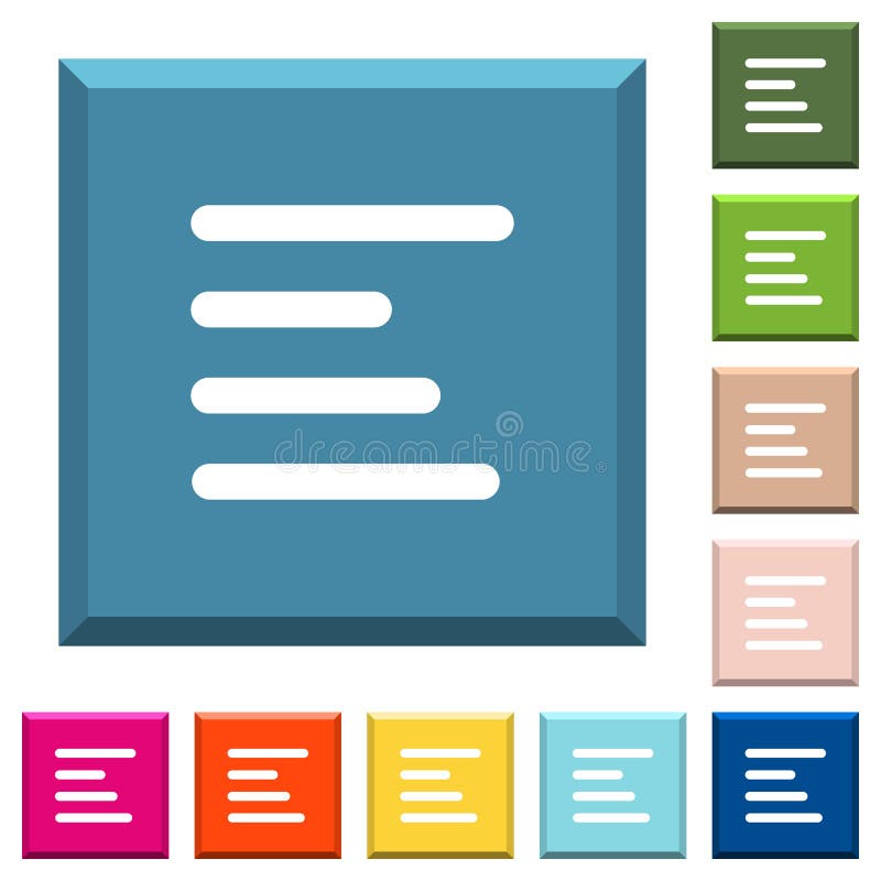 Text Align Left White Icons on Edged Square Buttons Stock Vector ...