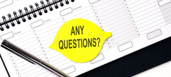 Text ANY QUESTIONS , on the Yellow Sticker on the Planning Stock Photo ...