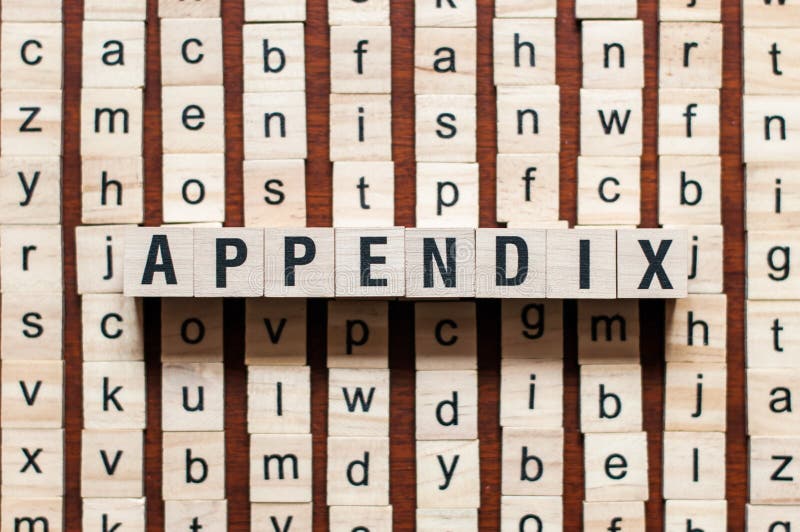 Text of Appendix on cubes stock photo. Image of icon - 156293856
