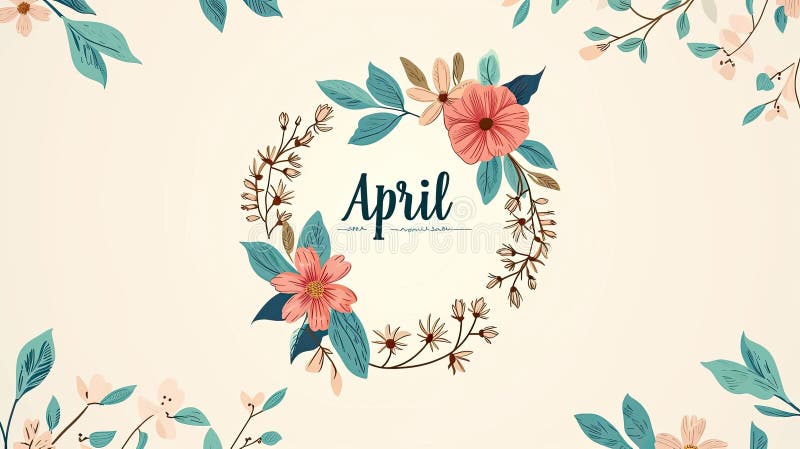 The Text "April" Surrounded by a Delicate Floral Wreath, Adorning a ...