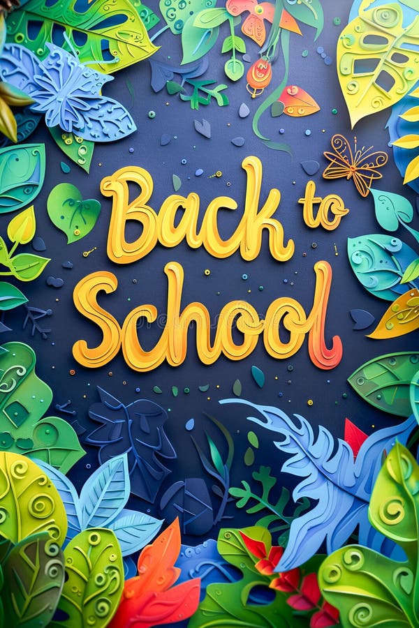 Text Back To School on Blue Background with Leaves Stock Image - Image ...