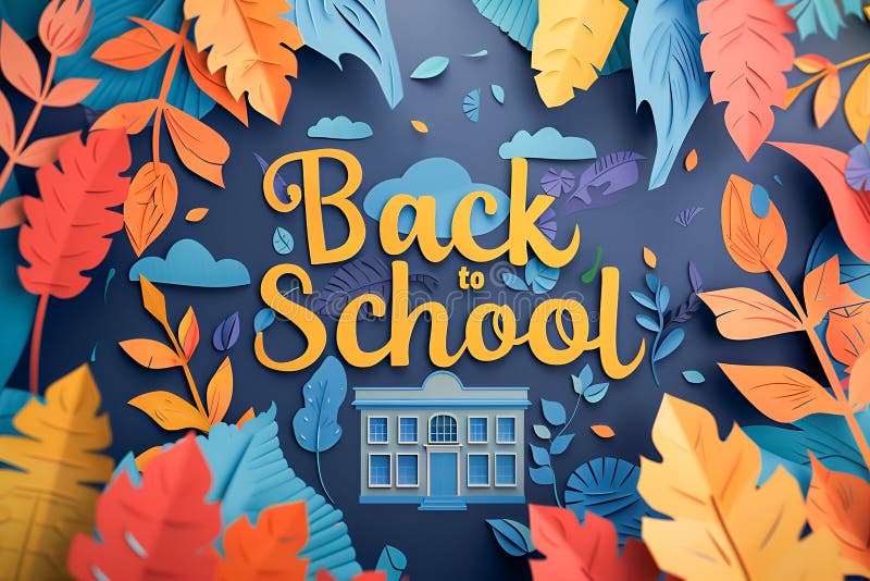 Text Back To School on Blue Background with Leaves Stock Photo - Image ...