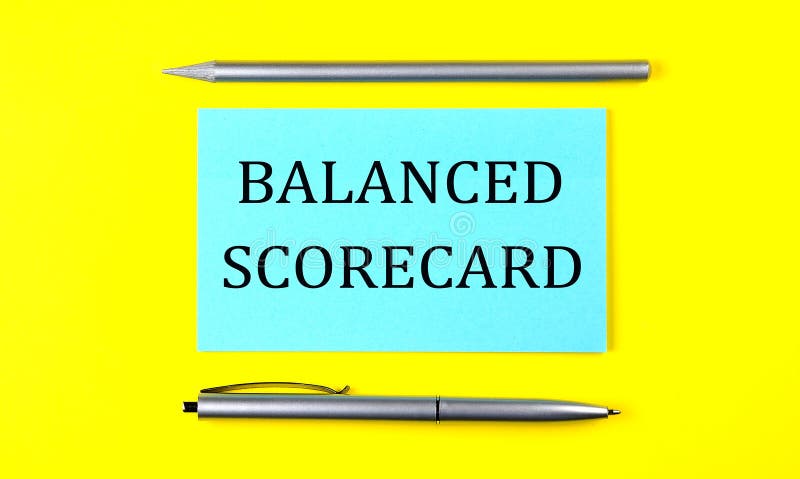 Text BALANCED SCORECARD on the Blue Sticker on the Yellow Background ...