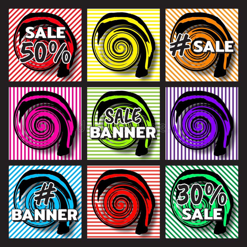 Text Banners, Speech Bubbles for Your Message. Spirals in Retro Style ...