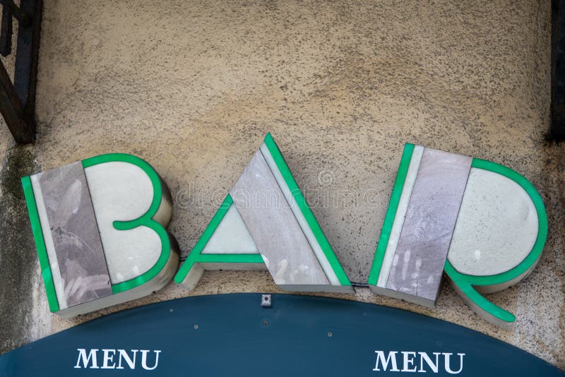 Text Bar Menu on Facade Wall Front Building Entrance Cafe Pub I Stock ...