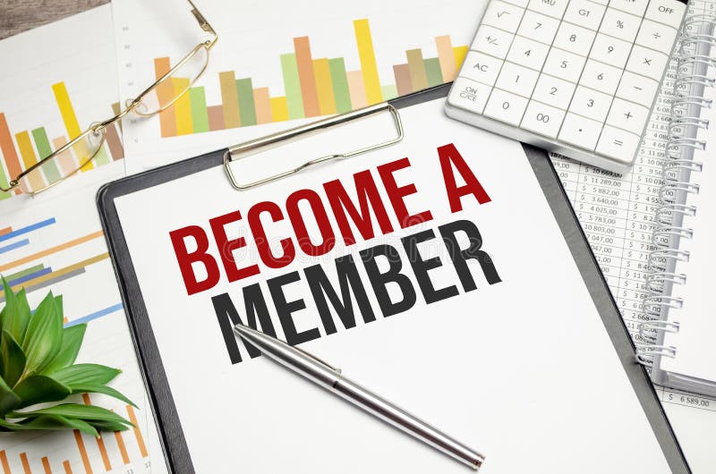 Text BECOME a MEMBER on File Folder with Charts and Pen Stock Image ...