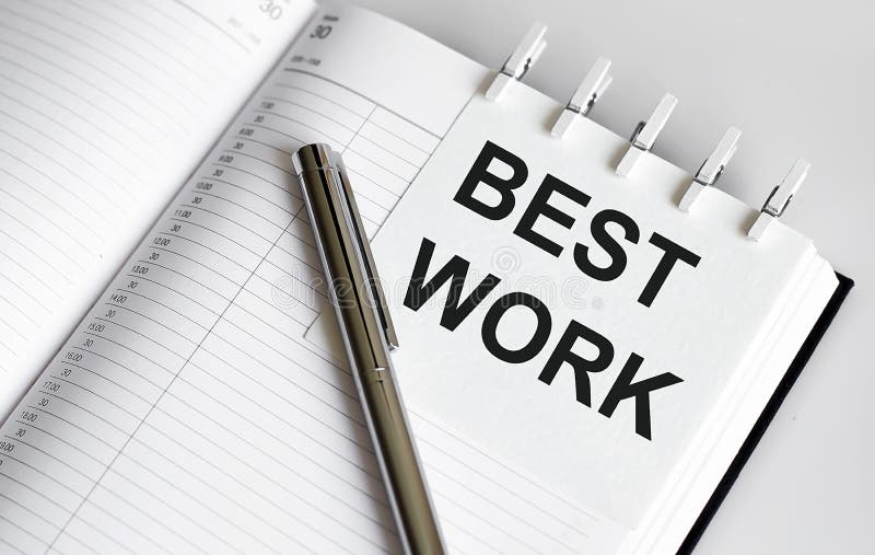 Text BEST WORK on the Short Note Texture Background with Pen Stock ...