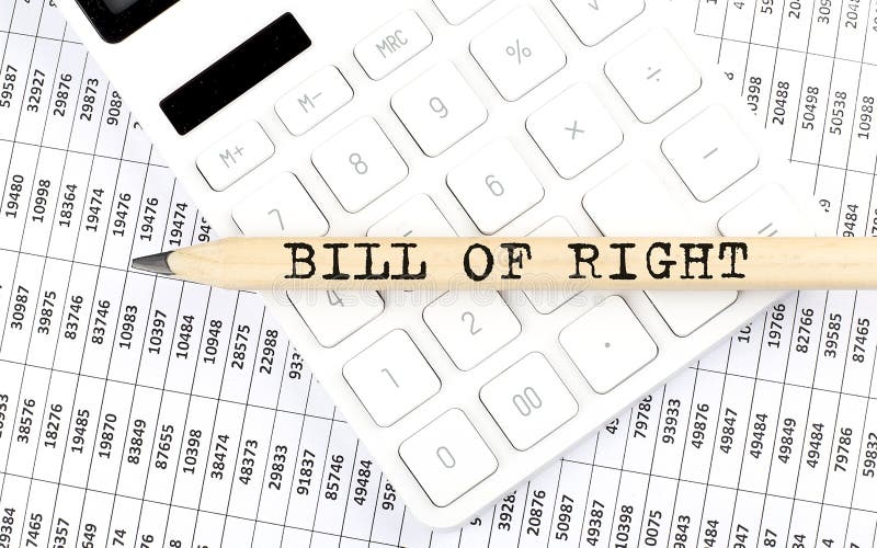 Text BILL of RIGHTS on the Wooden Pencil on the Calculator with Chart ...