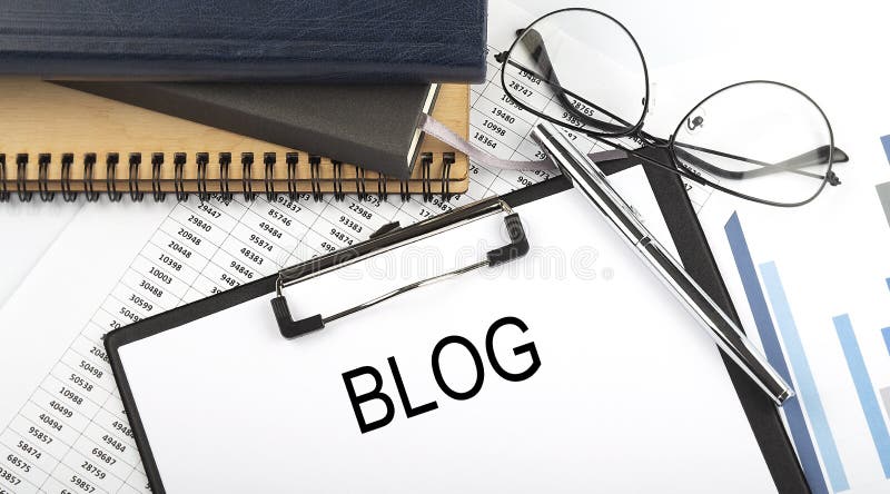 Text BLOG on Office Desk Table with Notebooks, Supplies,analysis Chart ...
