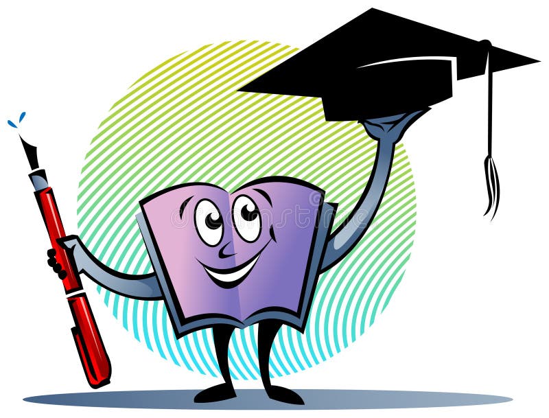 Text Book with Pen and Graduation Cap Stock Vector - Illustration of ...