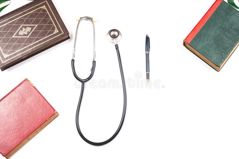Text book and stethoscope stock image. Image of isolated - 157272771