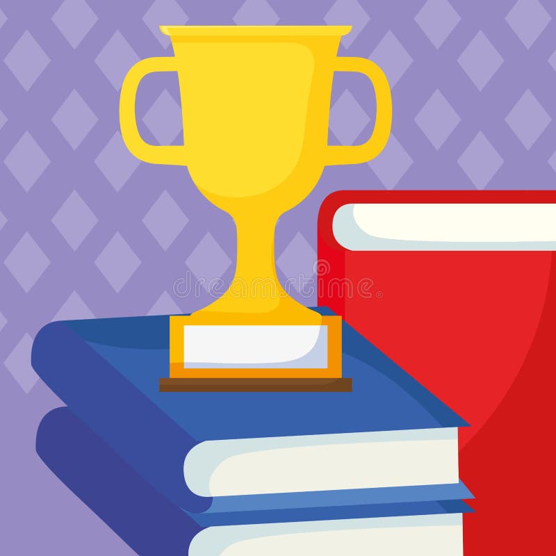 Text books with trophy cup stock vector. Illustration of print - 141233043