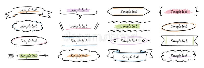 Text Box Hand Drawn Frame Title Banner Set. Hand Drawn Doodle Line ...