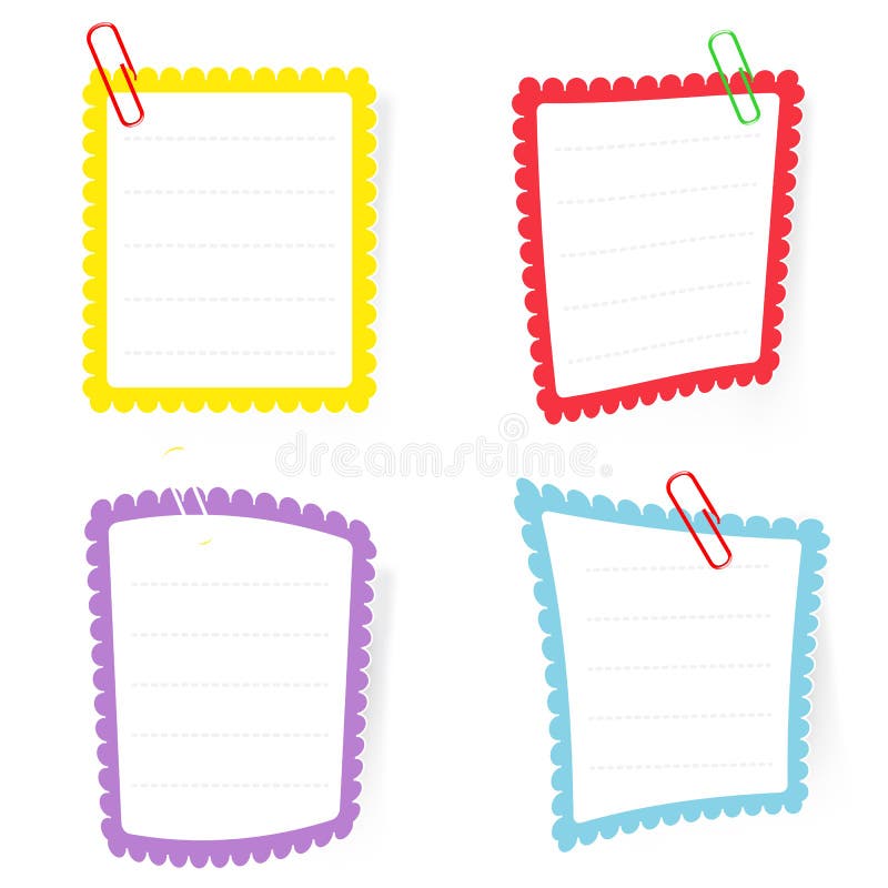 Set of Cute Hand Drawn, Blank Paper Sticky Note Pad with Tape and Clip ...