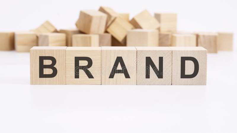 Text BRAND Made of Wooden Cubes and Different Words on White Background ...