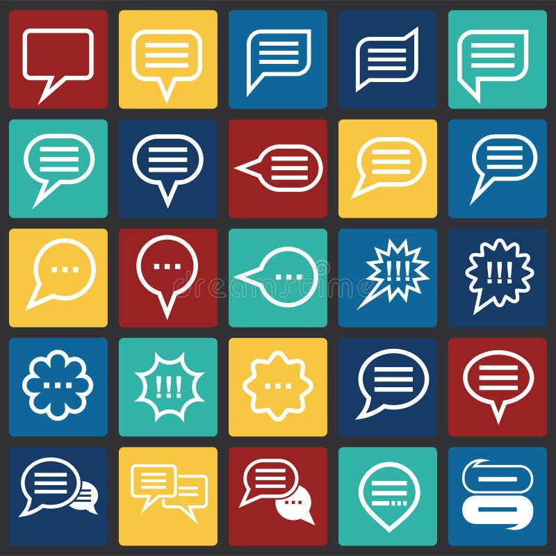 Text Bubble Icon Set on Color Squares Background for Graphic and Web ...