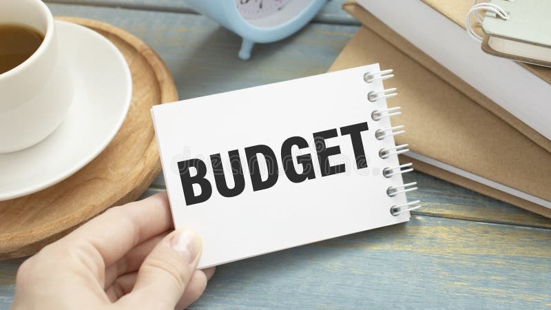 Text BUDGET on White Stickers on the Notebook Stock Image - Image of ...