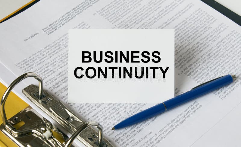 Text Business Continuity on a White Card that is in a Folder with ...