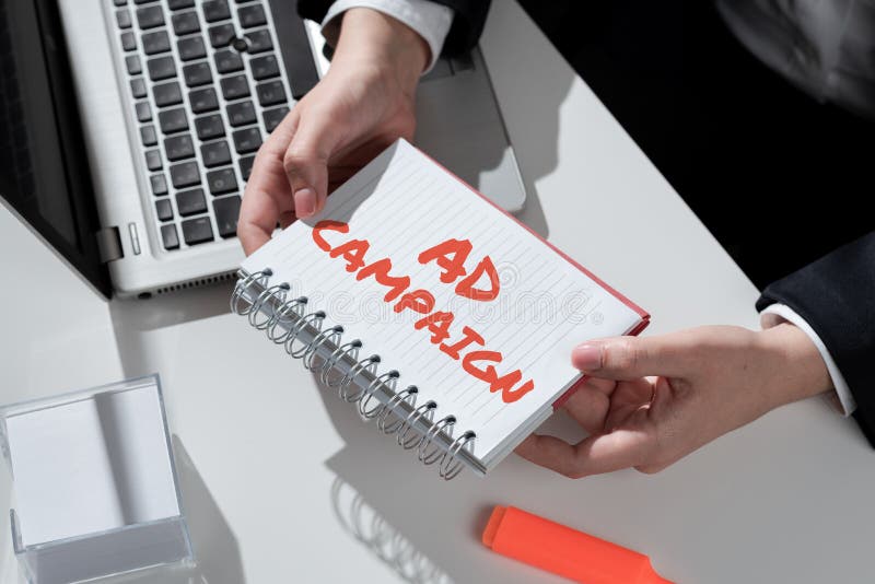 Sign Displaying Ad Campaign. Business Concept Promotion of Specific ... Sign Displaying Ad Campaign. Business Concept Promotion of Specific ...