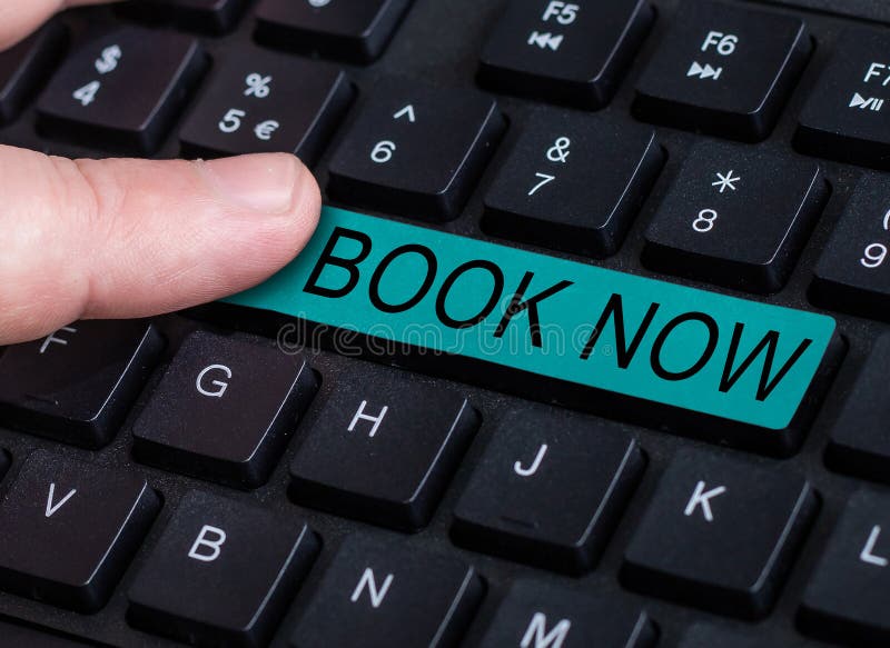 Text Caption Presenting Book Now. Word for Make a Reservation in Hotel ...