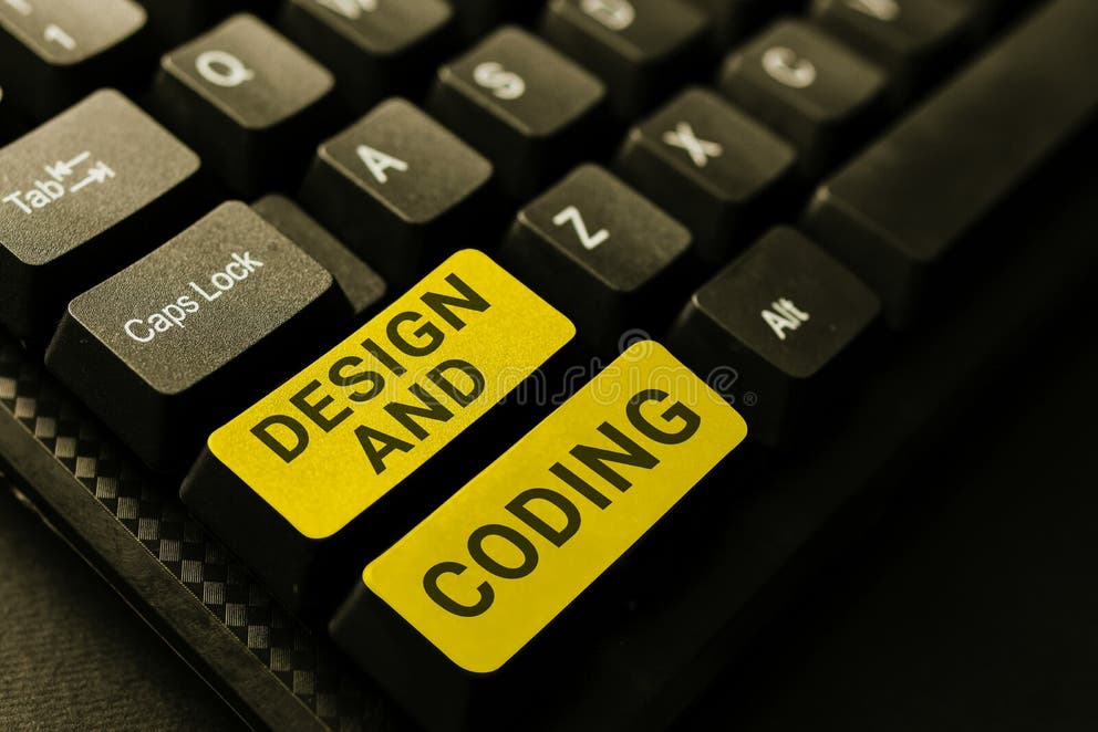 Text Caption Presenting Design and Coding. Concept Meaning HTML and ...