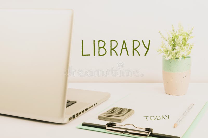 Text Caption Presenting Library. Word Written on Curated Collection of ...