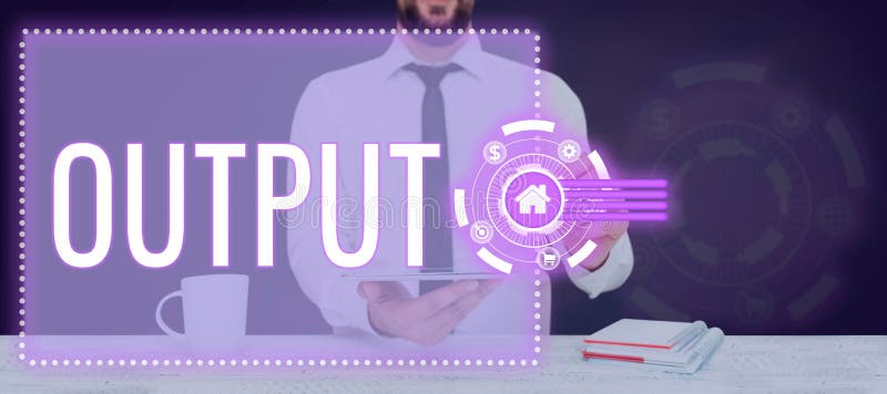 Text Caption Presenting Output. Word for the Final Result of Something ...