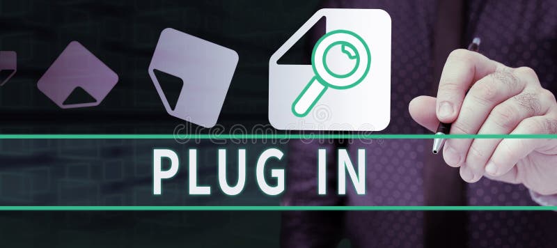 Text Caption Presenting Plug in. Concept Meaning Putting Device into ...