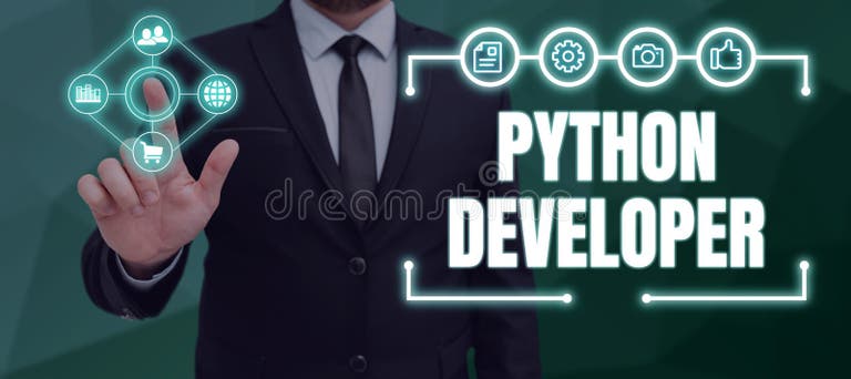 Text Caption Presenting Python Developer. Business Idea Responsible for ...