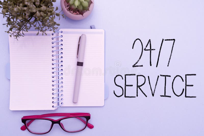 Text Sign Showing 24 or 7 Service. Conceptual Photo always Available To ...
