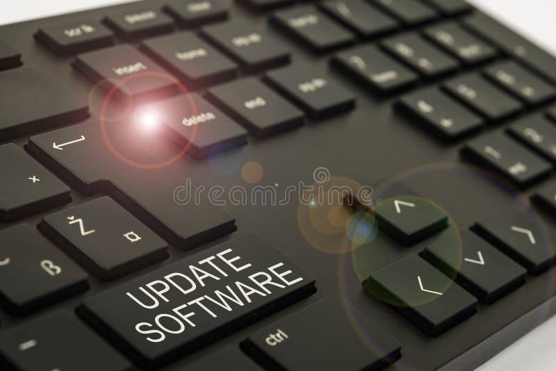 Text Caption Presenting Update Software. Conceptual Photo Replacing Program with a Newer Version ...