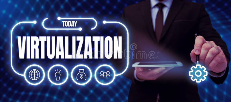 Text Caption Presenting Virtualization. Word for Application of Virtual ...