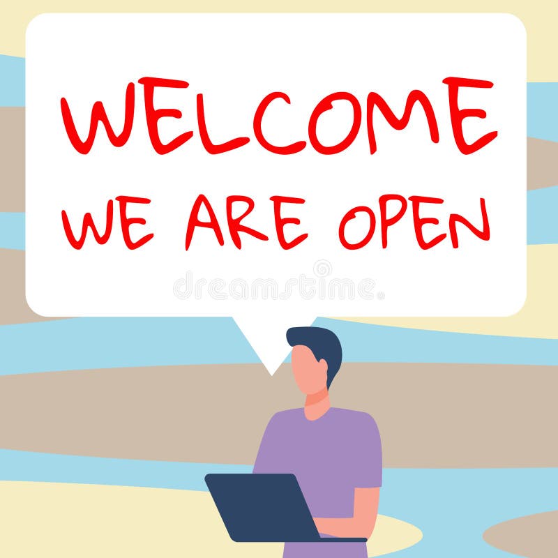 Text Caption Presenting Welcome we are Open. Business Showcase Greeting ...