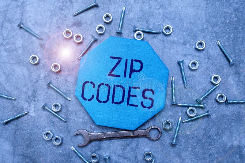 Sign Displaying Zip Codes. Internet Concept Numbers Added To a Postal ...