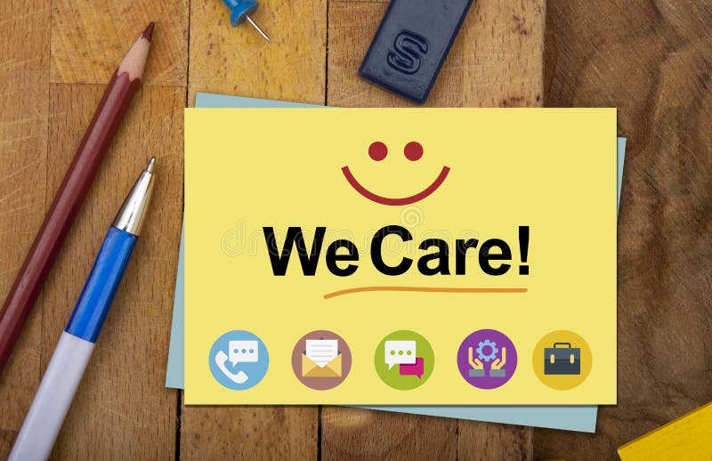 Cusotmer Service Sign we Care Wrriten on Note Pad with Stationery Stock ...