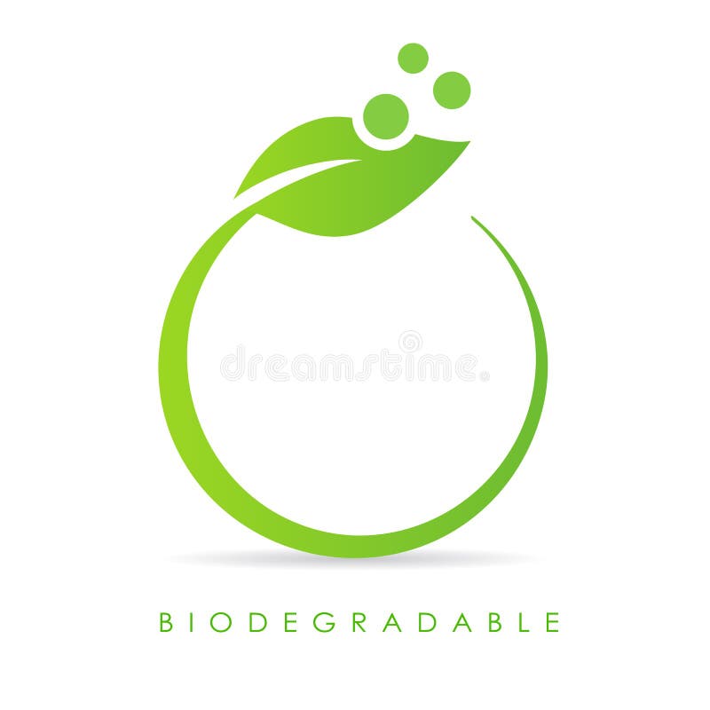 Biodegradable Text Circle Design with Green Leaf Stock Vector ...