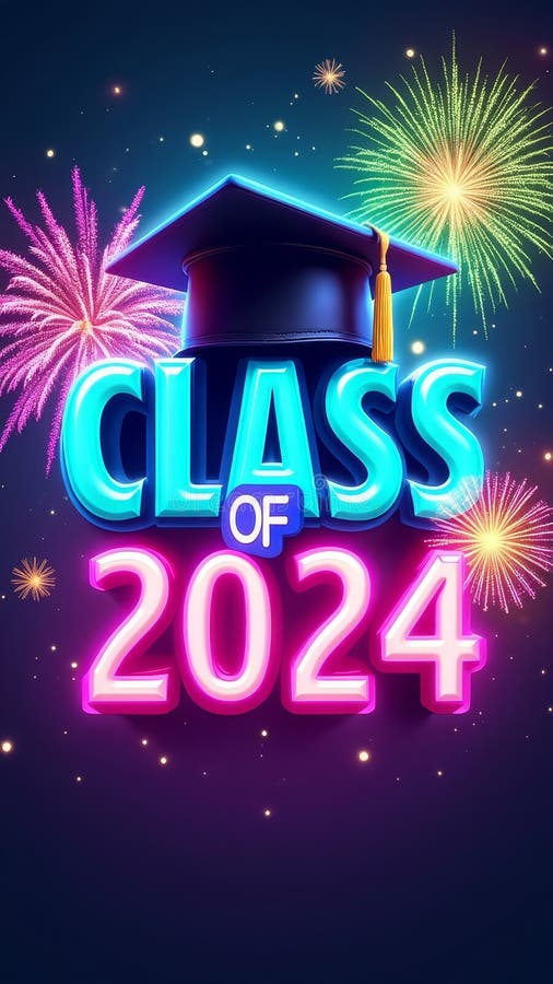 Text Class of 2024 with Graduation Cap and Fireworks Stock Photo ...